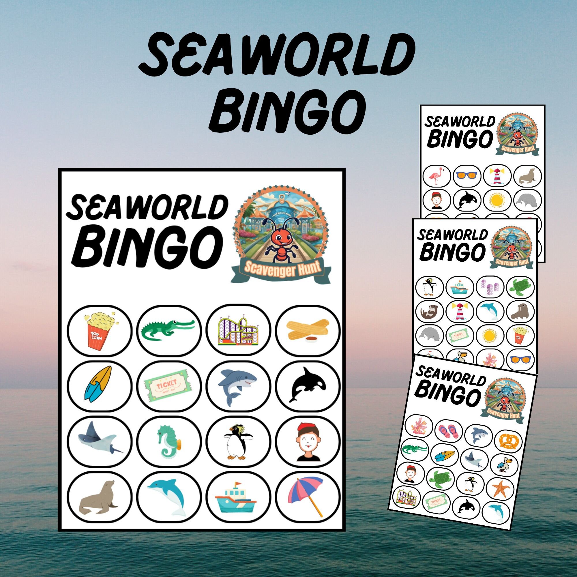 Seaworld Bingo Cards, Theme Park Bingo, Printable Bingo Cards, Florida ...