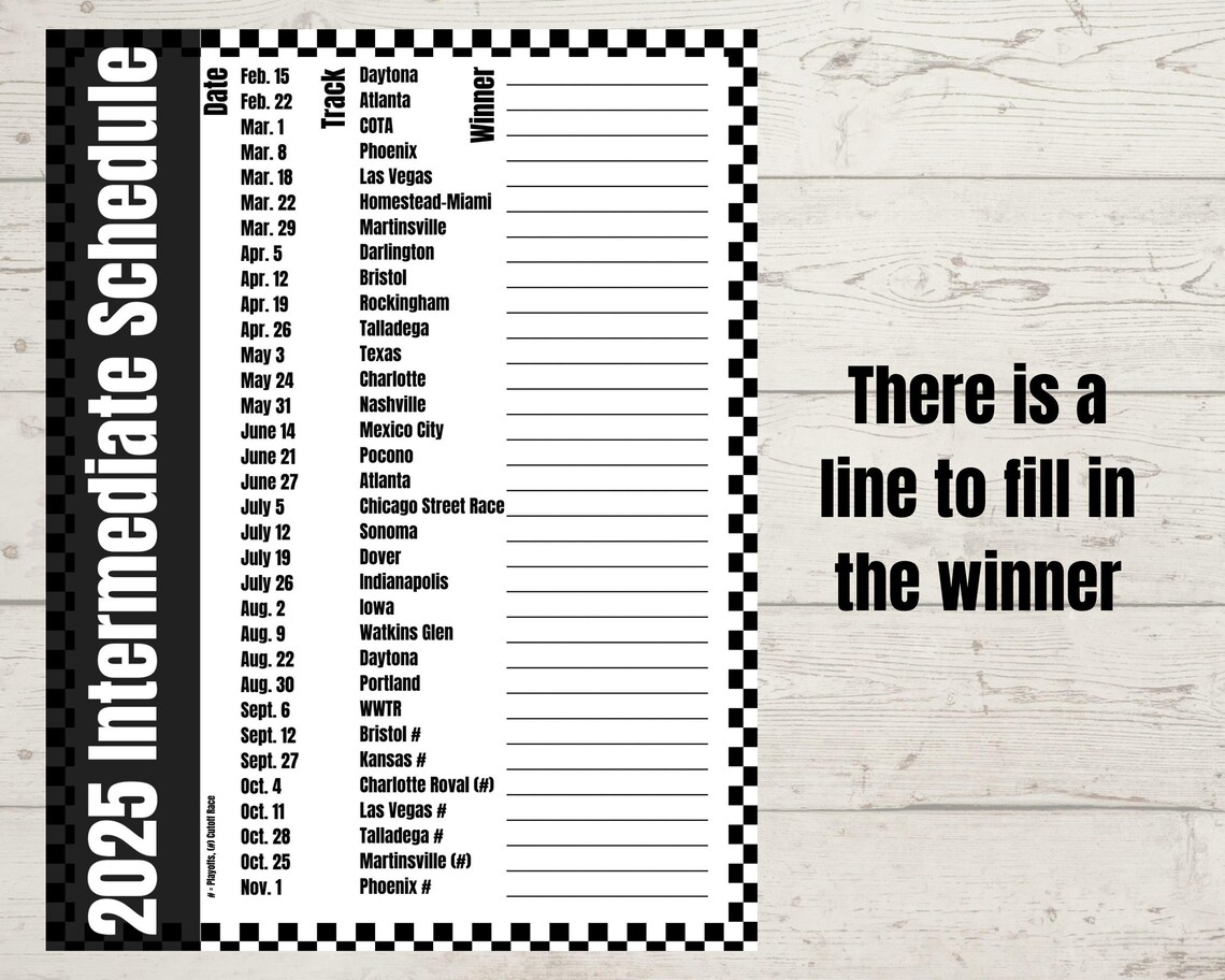 Nascar Cup Schedule, 2025 Nascar Schedule, Fill in the Blank Schedule ...