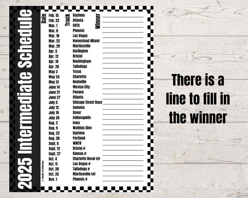 Nascar Cup Schedule, 2025 Nascar Schedule, Fill in the Blank Schedule ...