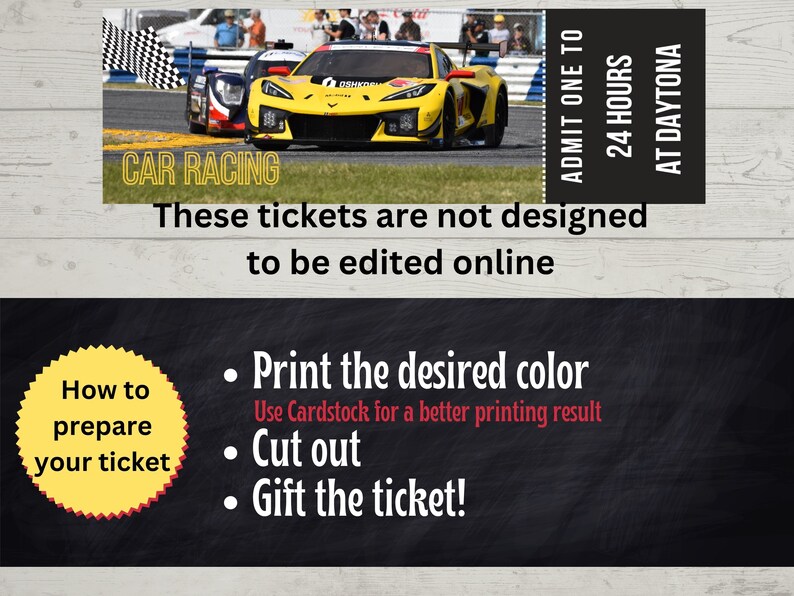 24 Hours of Daytona Race Surprise Ticket, Printable Surprise Ticket ...