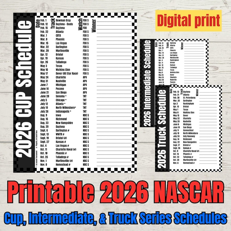 2026 Printable Nascar Schedule, Fill in the Blank PDF, Car Racing, Chase Elliot Gift, Nascar Cup ...