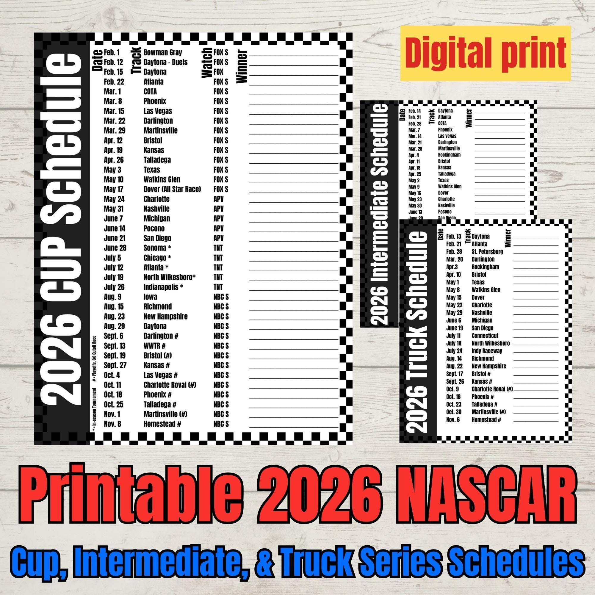 2026 Printable Nascar Schedule, Fill in the Blank PDF, Car Racing ...