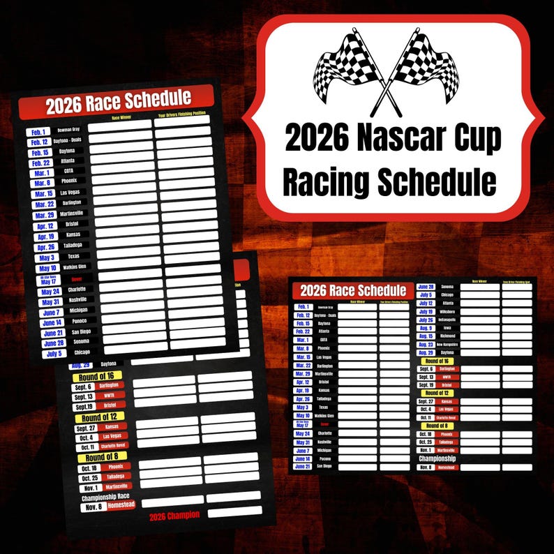 Nascar Cup Schedule, 2026 Nascar Schedule, Fill in the Blank Schedule ...
