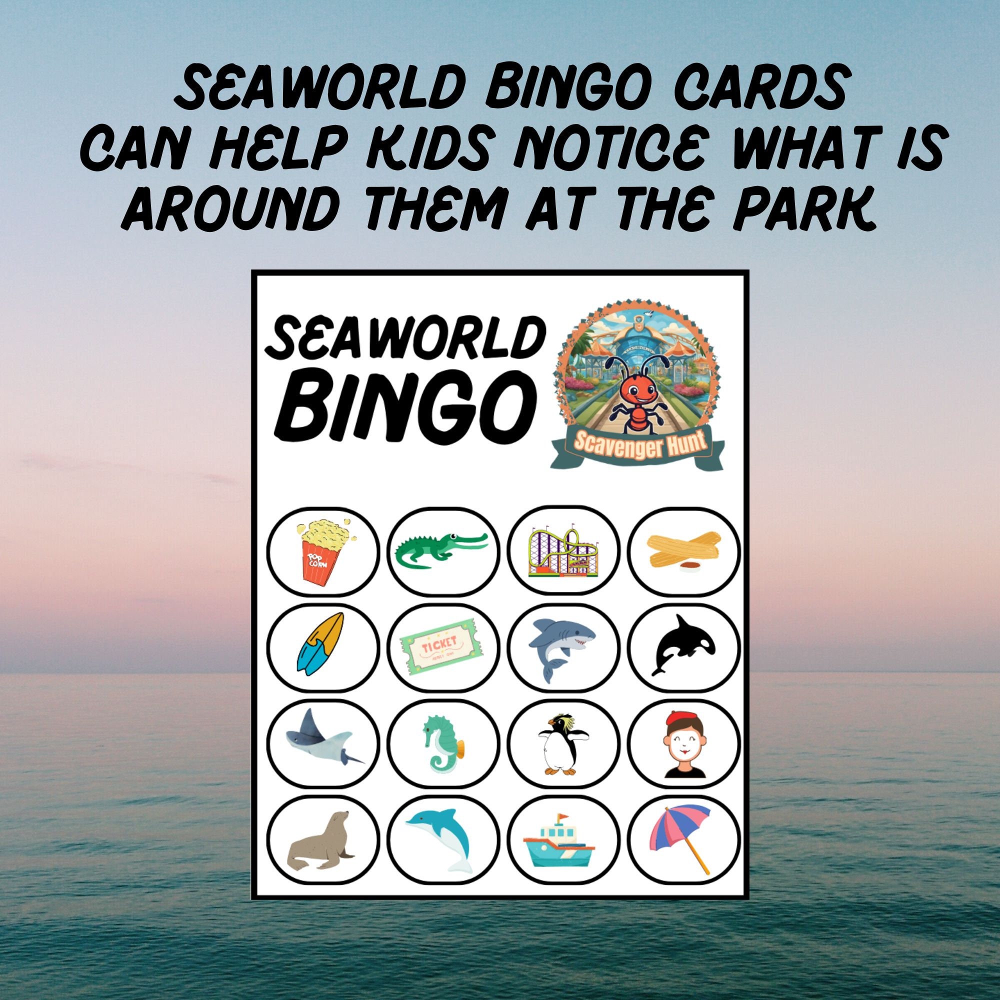 Seaworld Bingo Cards, Theme Park Bingo, Printable Bingo Cards, Florida ...
