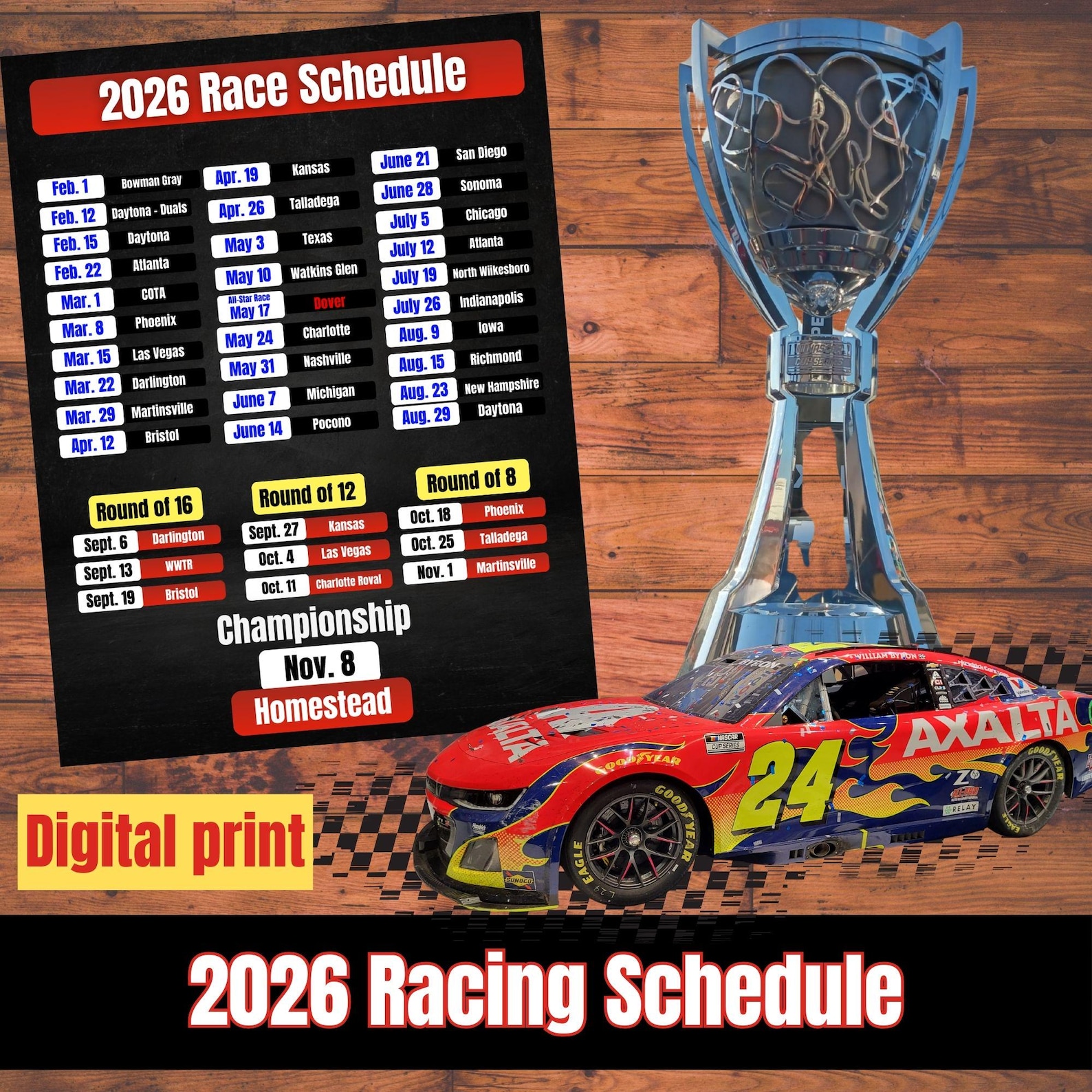 2026 NASCAR Cup Series Printable Schedule, Stock Car Racing, 2026 ...