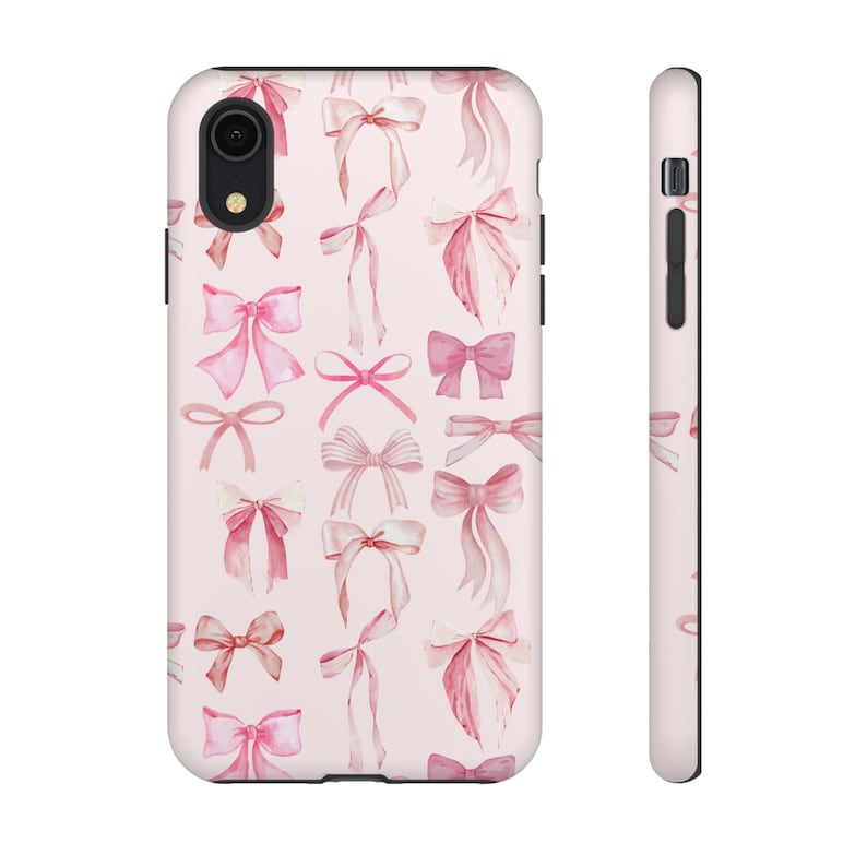 Pink Bows Phone Case, Cute Bow Pattern, Girly Phone Case, Slim Case, iPhone 15, 14, 13, 12, 11 ...