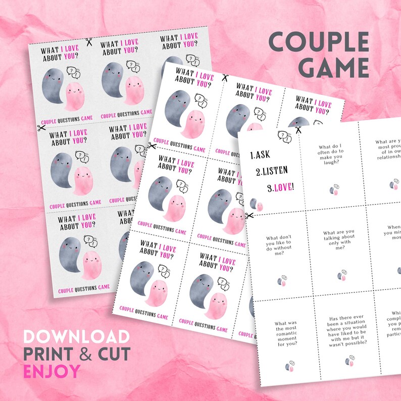 Printable Couple Questions Game in PDF - Valentines Day Game - Pink ...