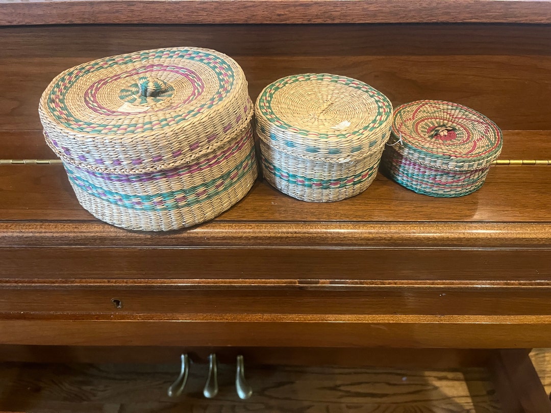 Set of Three Hand Woven Nesting Baskets With Lids - PRICE INCLUDES ...