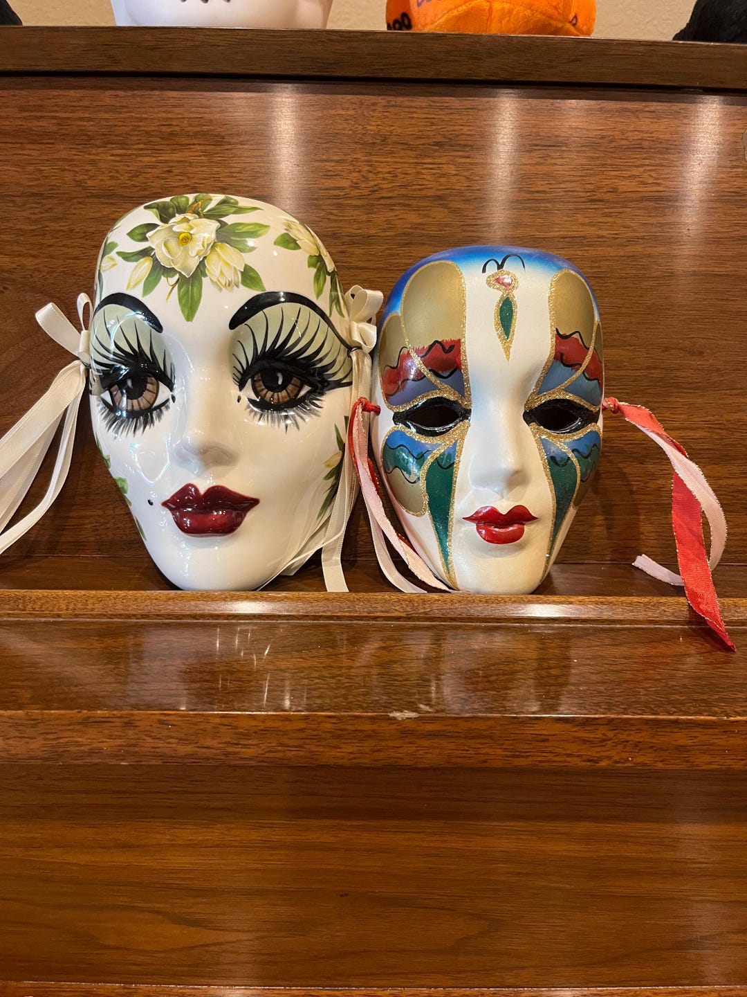 Set of 2 Porcelain Mardi Gras Masks, Hand Painted - PRICE INCLUDES ...