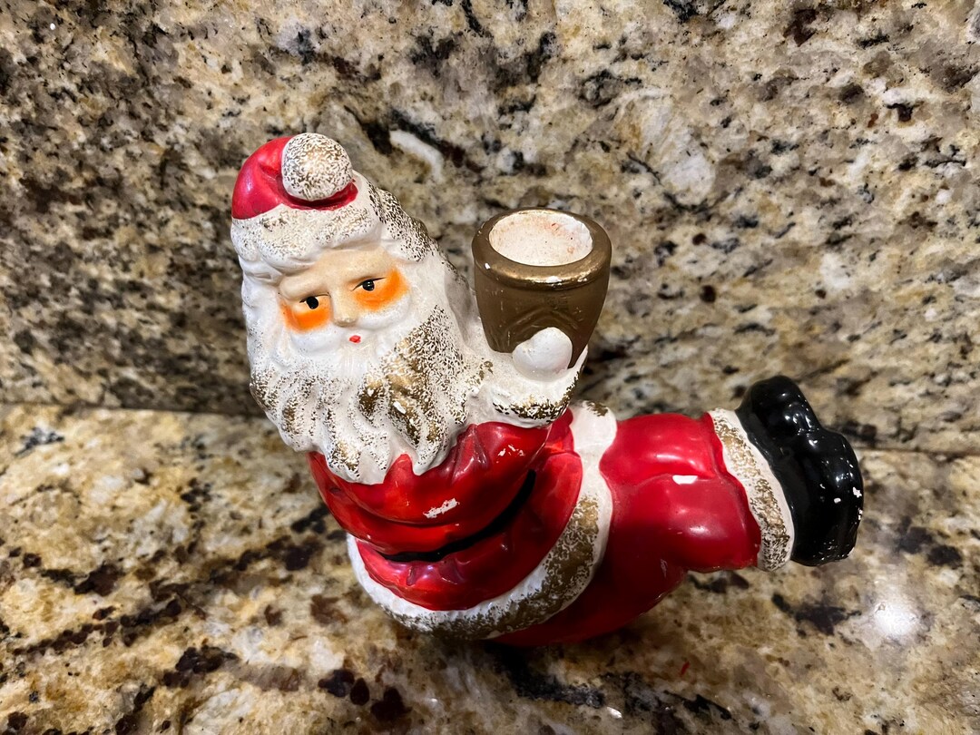 Vintage Reclining Blushing Santa Christmas Candlestick Holder - PRICE ...