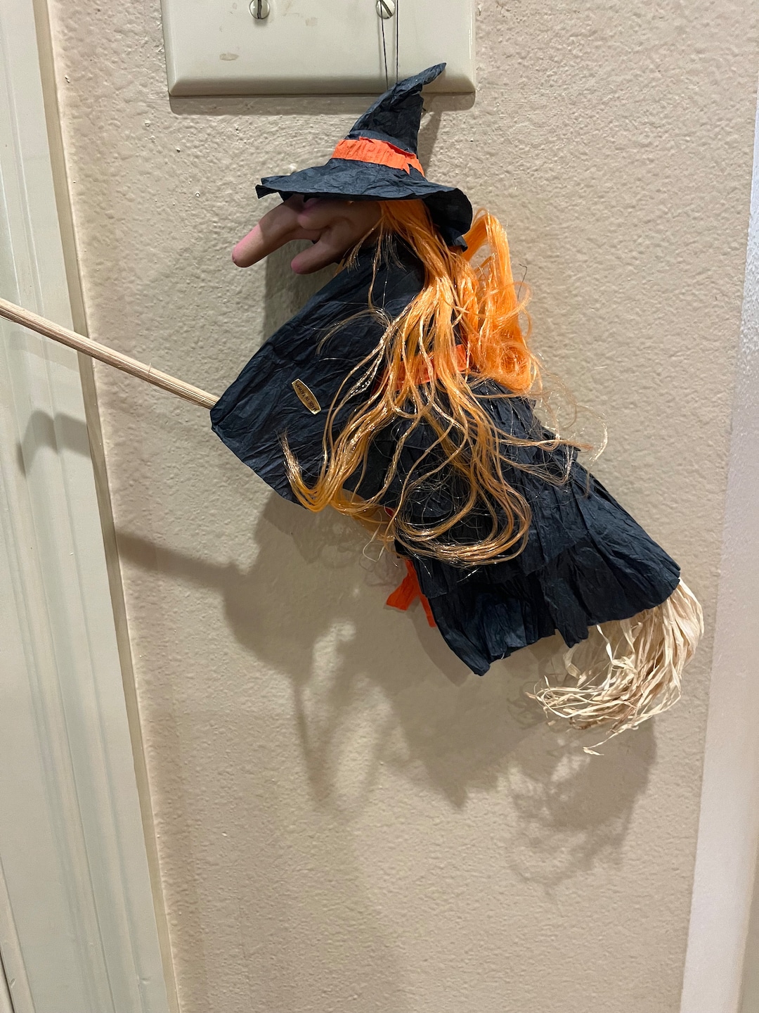 Crepe Paper Kitchen Witch Flying on Broom Halloween Decor - PRICE ...