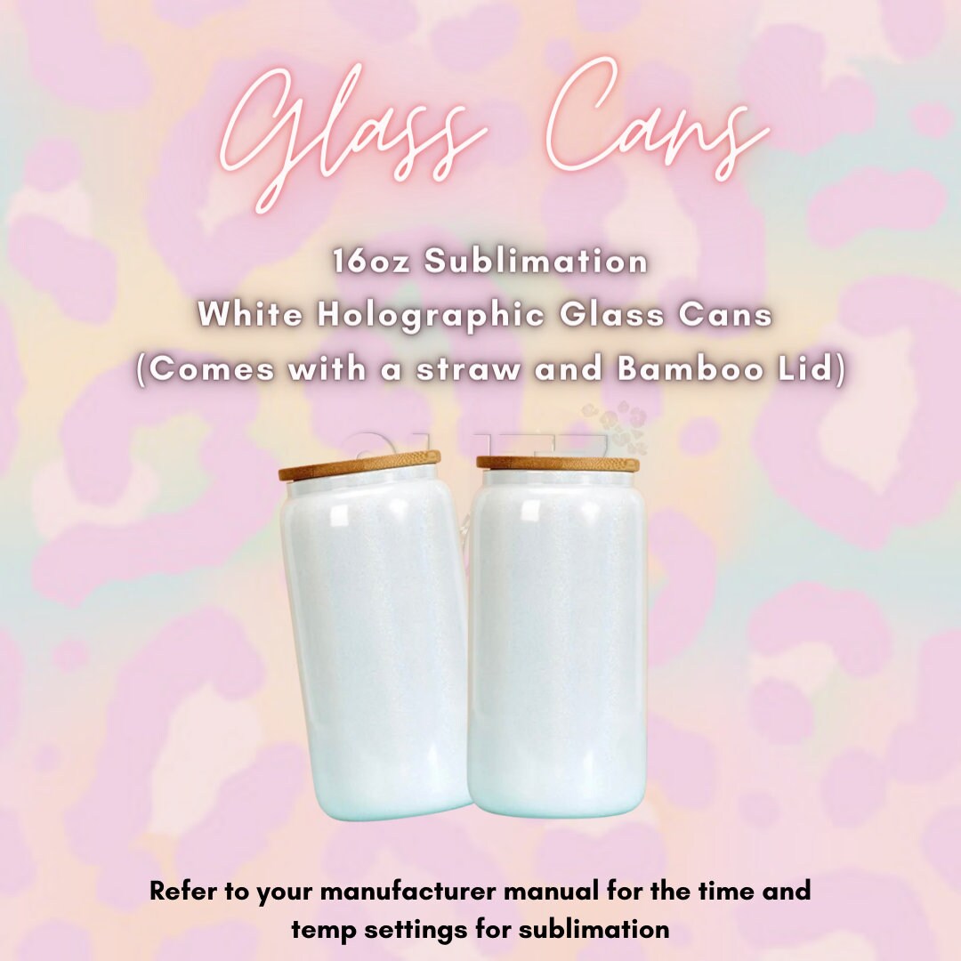 White Holographic Glass Cans SUBLIMATION, 16oz Shimmer White Glass Can ...