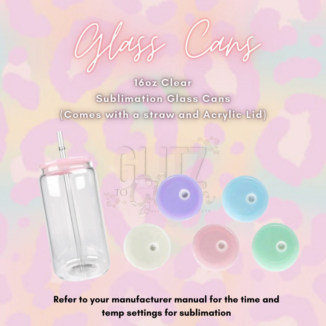 16oz Clear Glass Cans W/acrylic Lids, Clear Glass Cans, Glass Cans ...