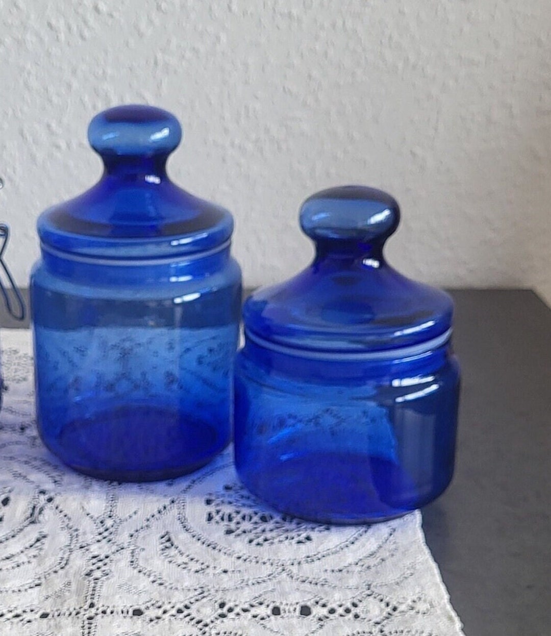 LUMINARC Vintage Set of Two Cobalt Glass Jars With Storage Lids . Old ...