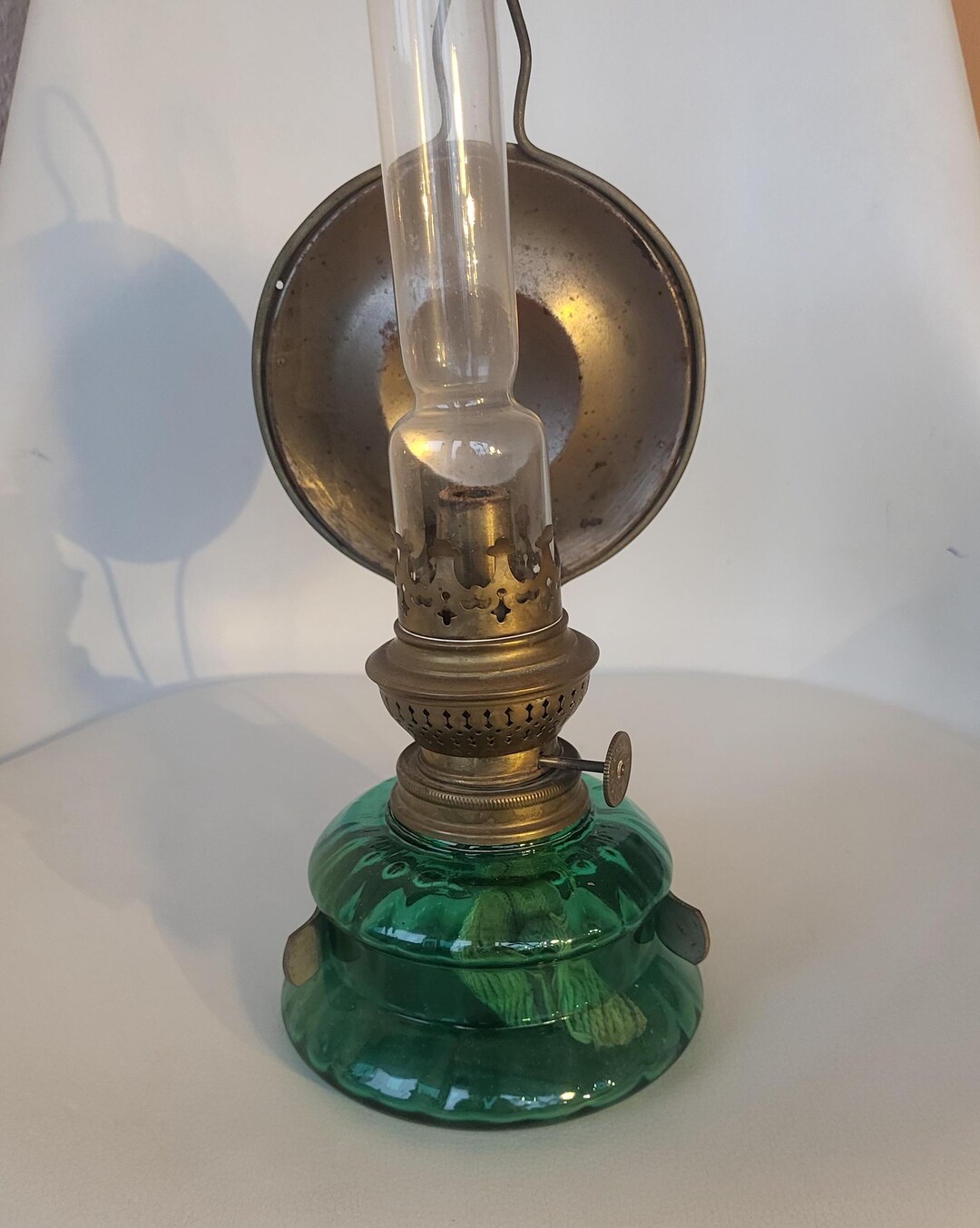 Antique Kosmos Brenner Green Glass Oil Lamp Edwardian Wall Hanging 1903 ...