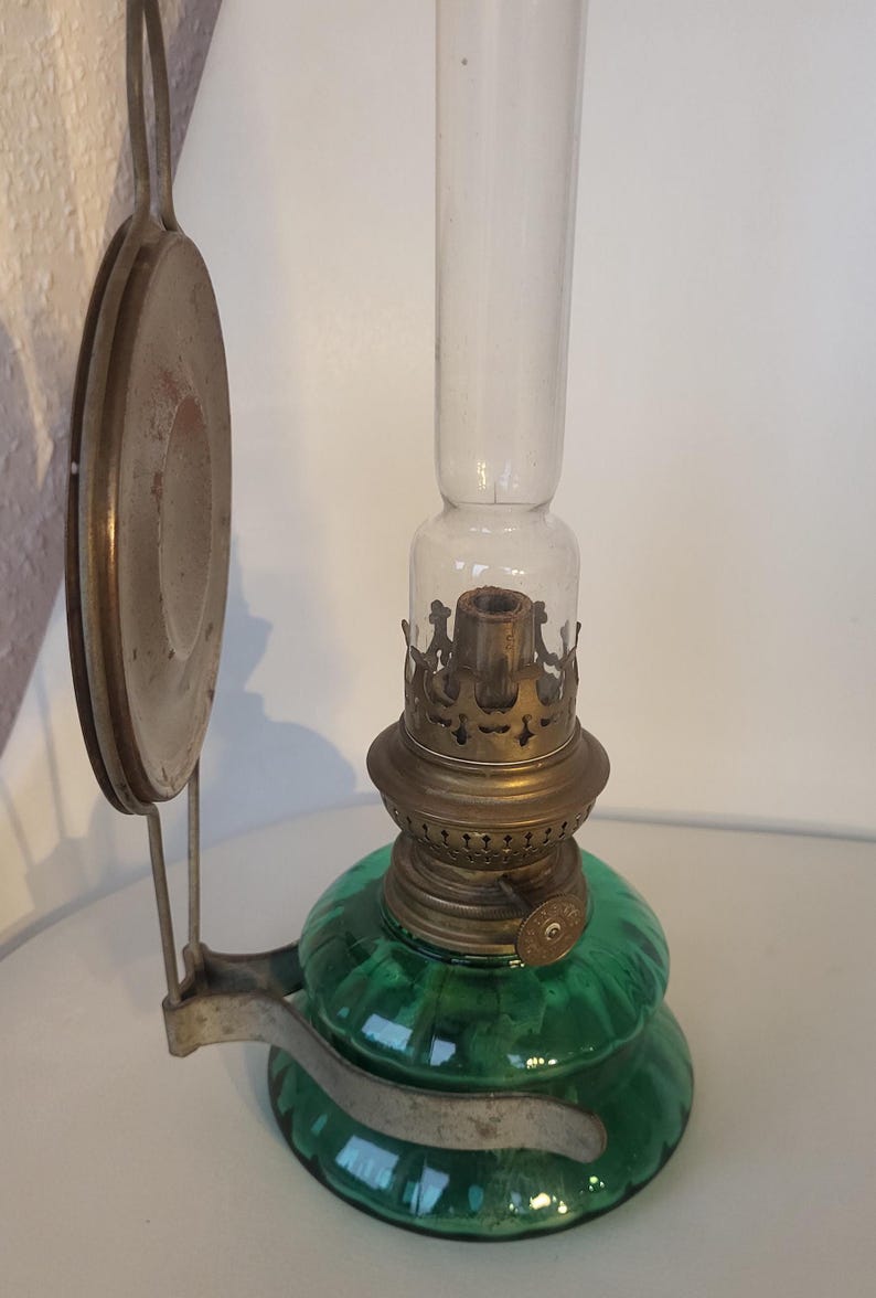 Antique Kosmos Brenner Green Glass Oil Lamp Edwardian Wall Hanging 1903 ...