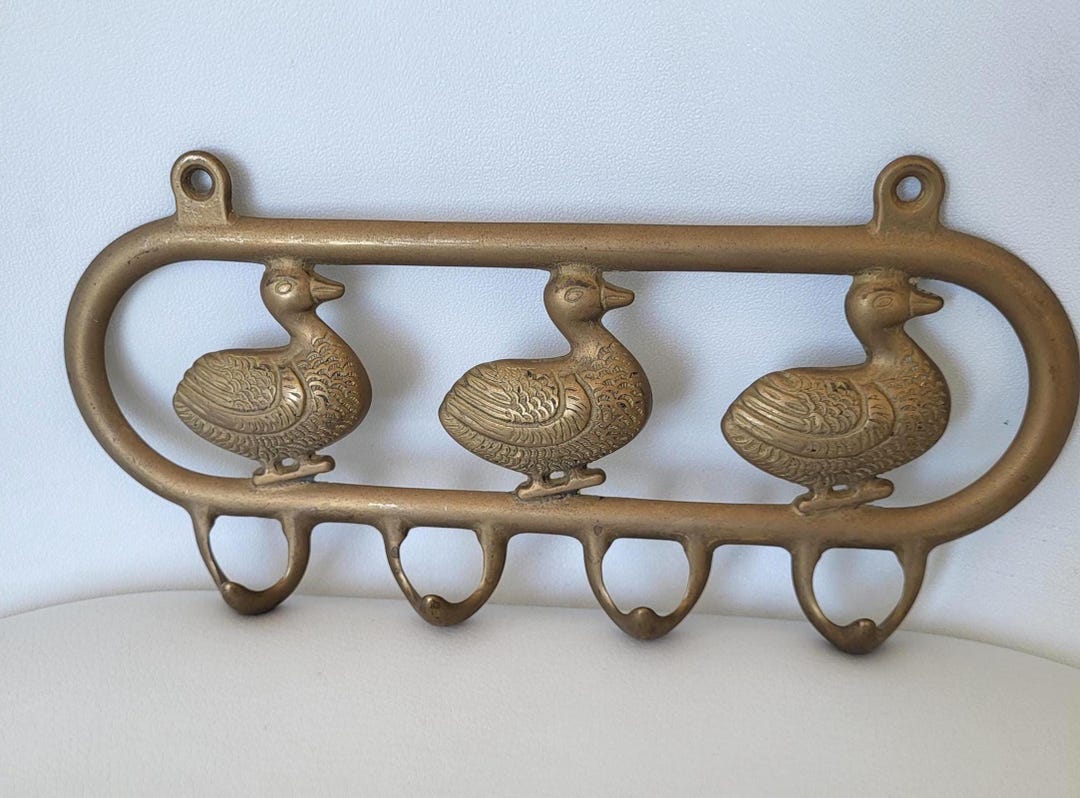 Vintage Brass Decorative Hanger With Four Hooks " Three Ducks" for Bird ...