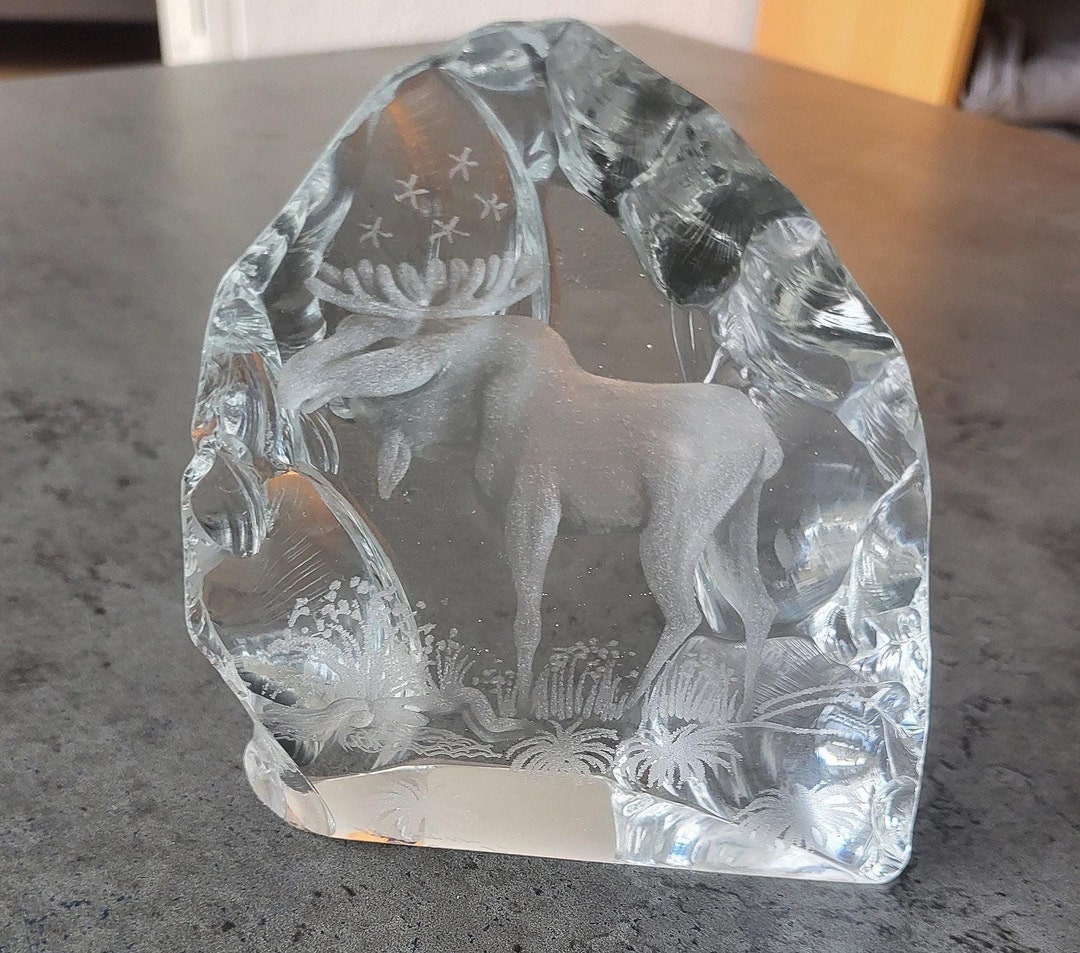 Vintage TONY RACOV Collectible Glass Sculpture Moose and Sleeping Girl ...