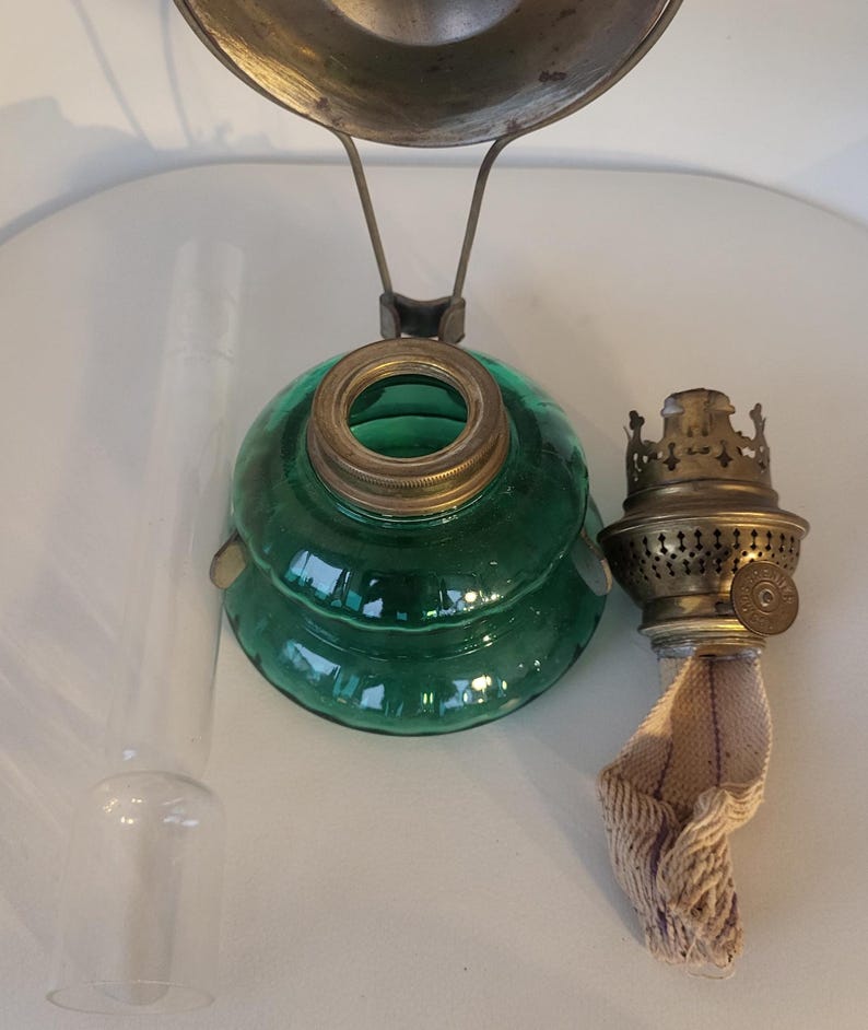 Antique Kosmos Brenner Green Glass Oil Lamp Edwardian Wall Hanging 1903 ...