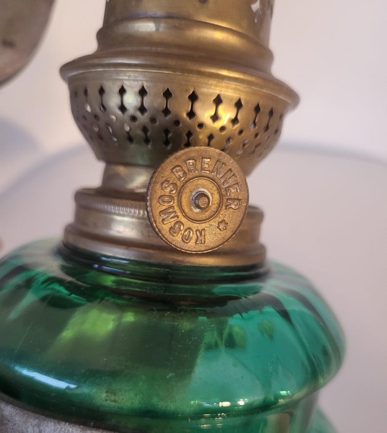 Antique Kosmos Brenner Green Glass Oil Lamp Edwardian Wall Hanging 1903 ...