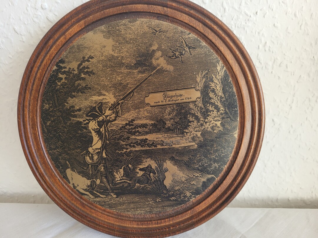 M.E.RIDINGER-1764, Metal Engraving on a Hunting Scene on a Wooden Base ...