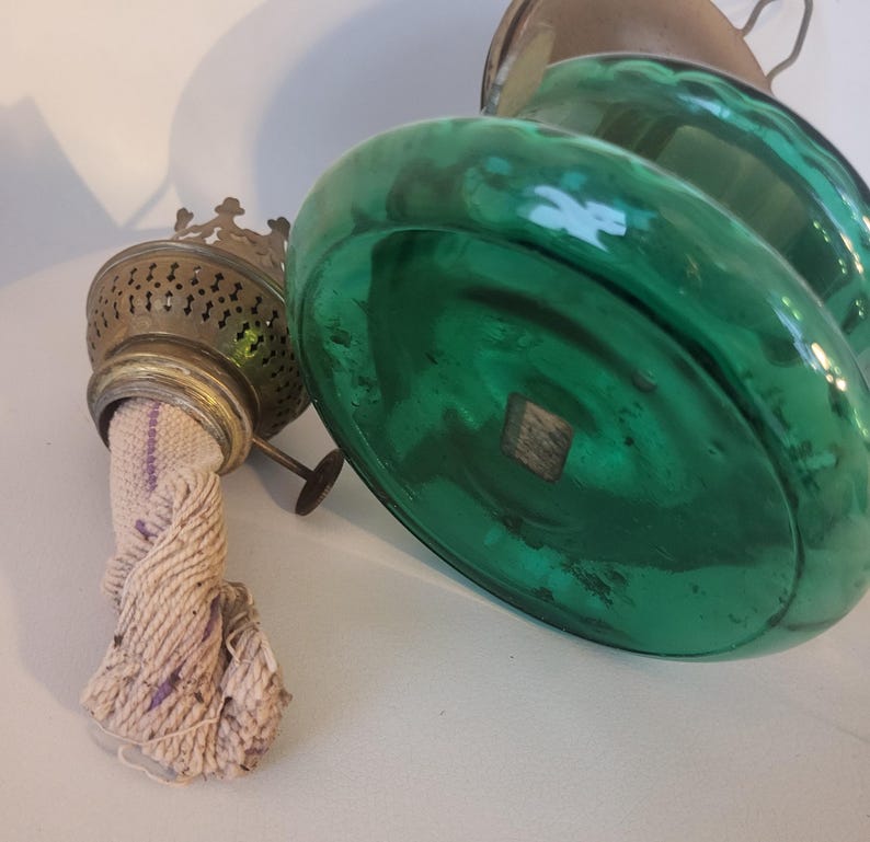 Antique Kosmos Brenner Green Glass Oil Lamp Edwardian Wall Hanging 1903 ...