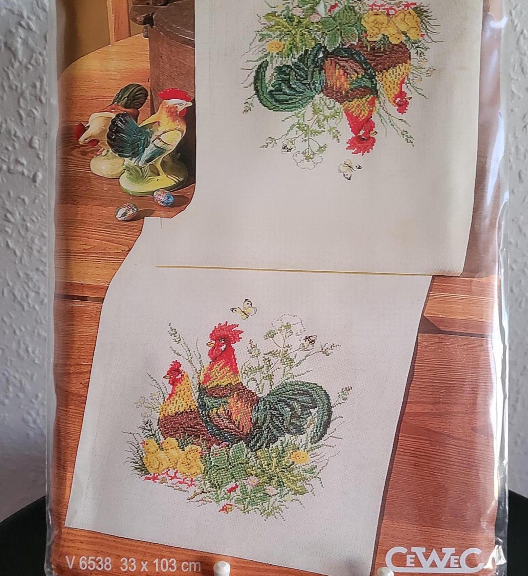 Vintage CEWEC Cross Stitch Kit Rooster and Hen With Chicks Decorative ...