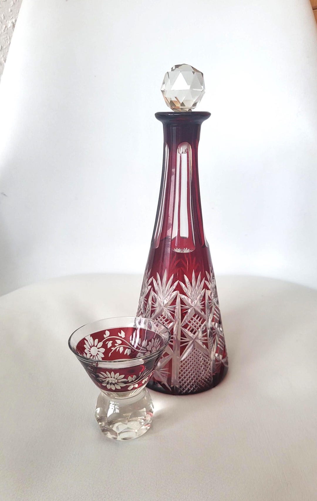 Decanter Crystal Glass WMF Cristal Cabinet/ Burgundy Red Geometric and ...