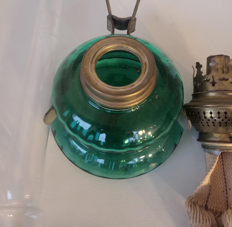 Antique Kosmos Brenner Green Glass Oil Lamp Edwardian Wall Hanging 1903 ...