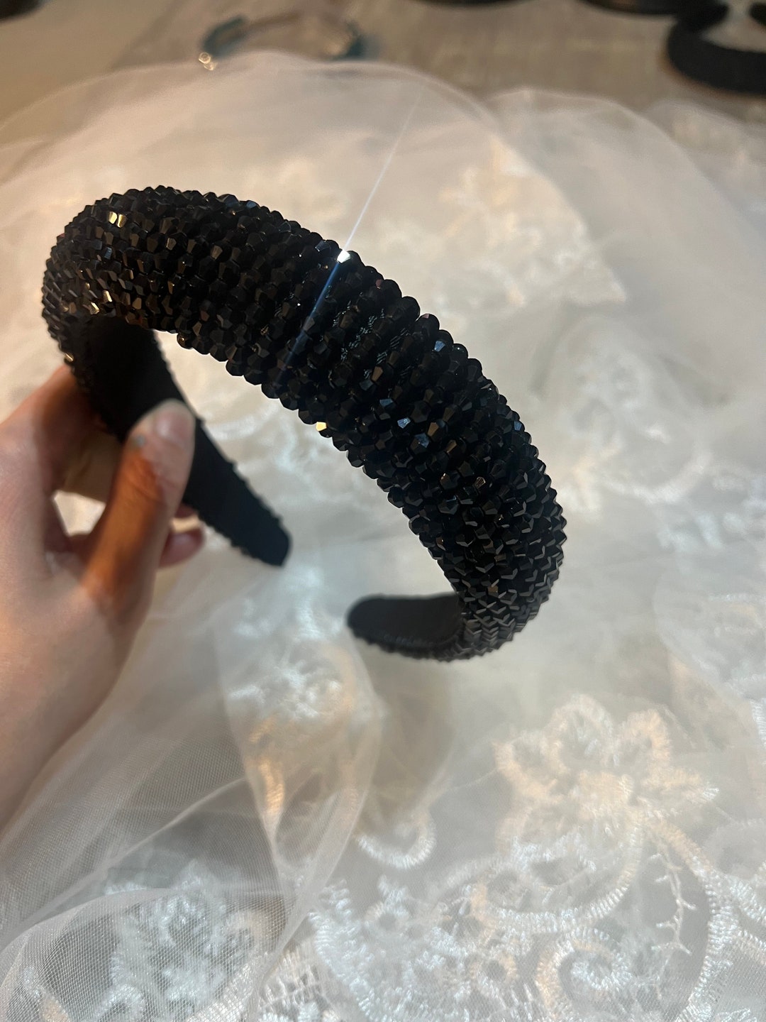Black Beaded Headband - Etsy