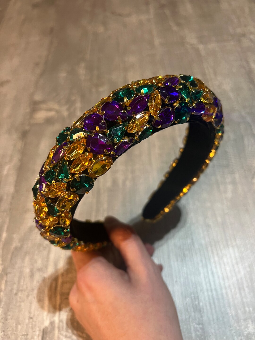 Purple, Emerald & Yellow Gem Velvet Headband / Multi Tone Gem Headband ...