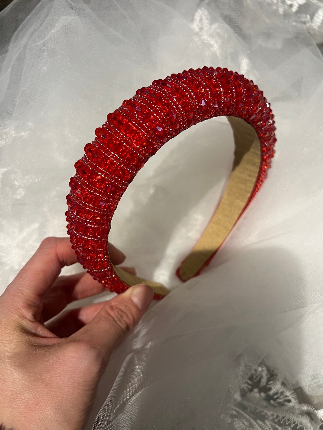 Ruby Red Beaded Headband - Etsy UK