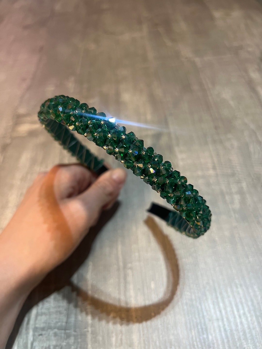 Forest Green Beaded Small Headband - Etsy