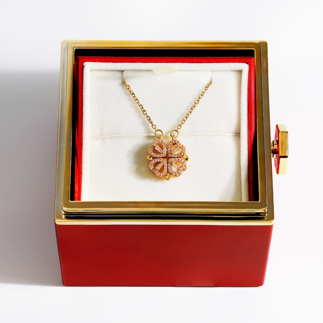 Heart Clover Necklace With Eternal Rose Box Couples Gifts Gift for Girlfriend Valentines Day ...