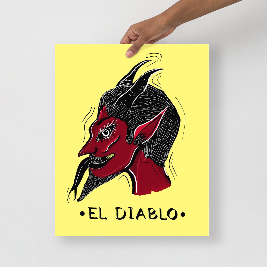 Neo Traditional American Tattoo Poster of El Diablo. Devil, Bold Colors ...