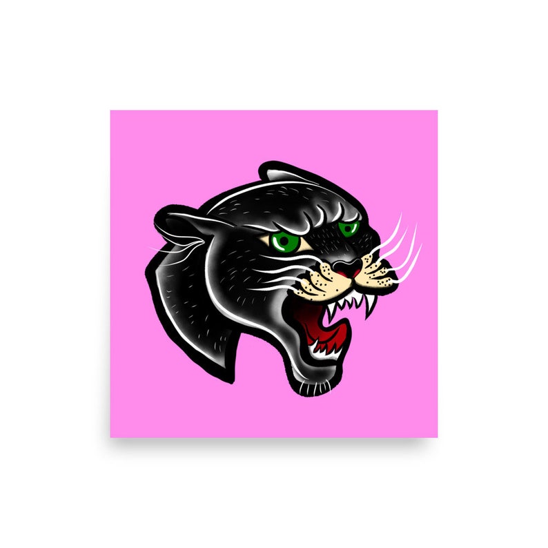 Traditional American Black Panther Tattoo Poster. Preppy, Eclectic ...