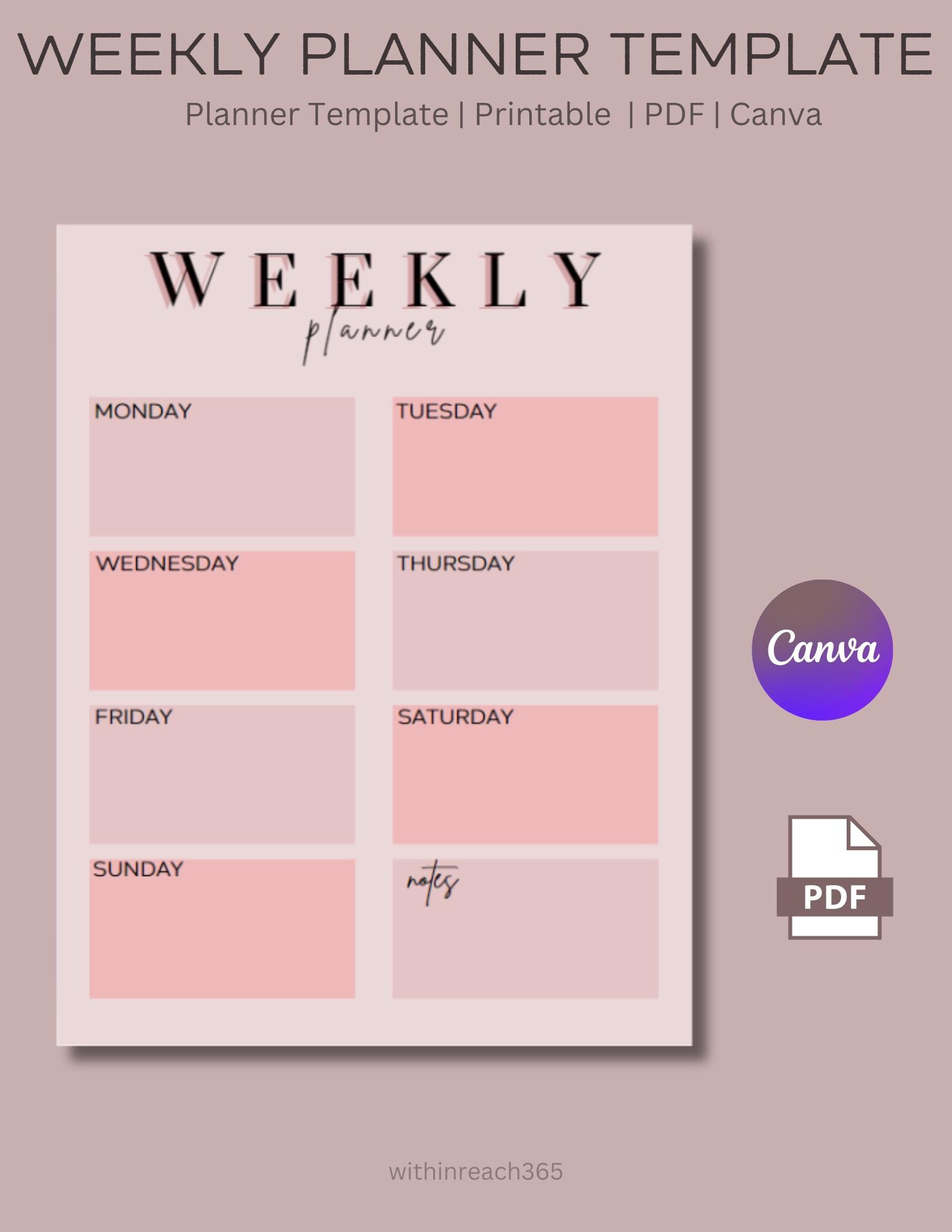 Weekly Planner Template | Printable | Ready to Print PDF | Edit in ...