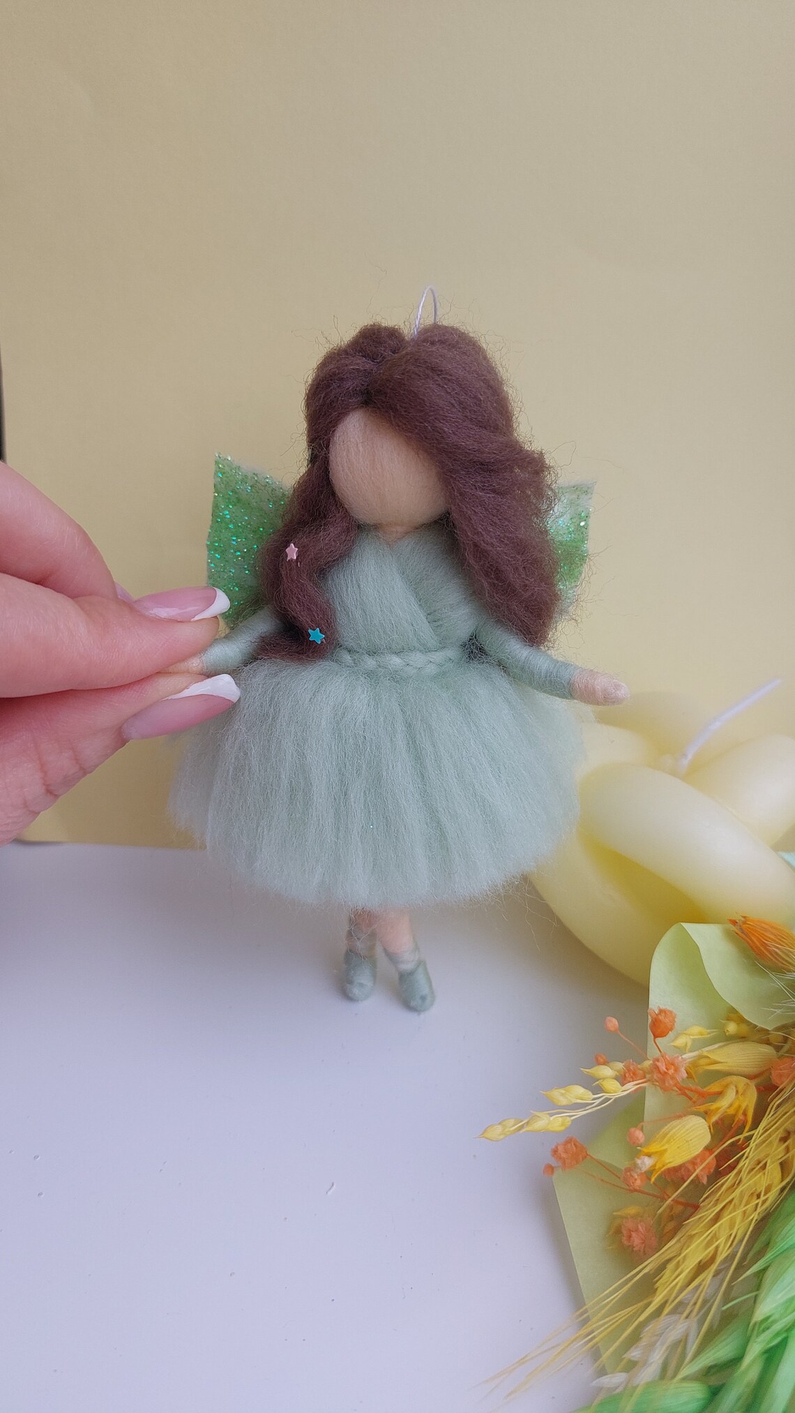 Green Fairy Wool Figure - Forest Fairy Ornament - Needle Felted Fairy ...