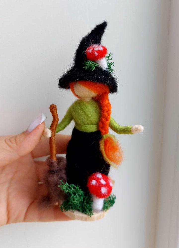 Whimsical Witch Figurine With Broom - Needle Felting Witch Figurine ...