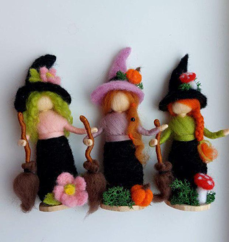 Whimsical Witch Figurine With Broom - Needle Felting Witch Figurine ...