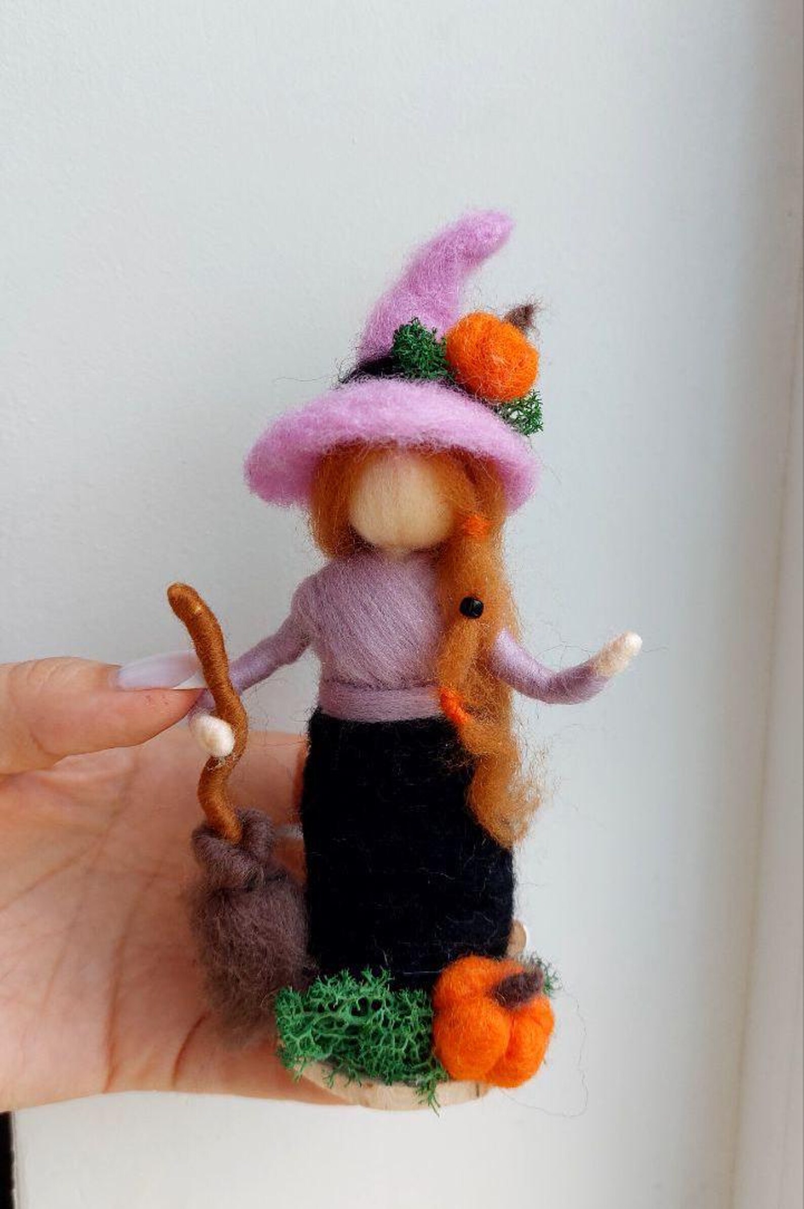 Whimsical Witch Figurine With Broom - Needle Felting Witch Figurine ...