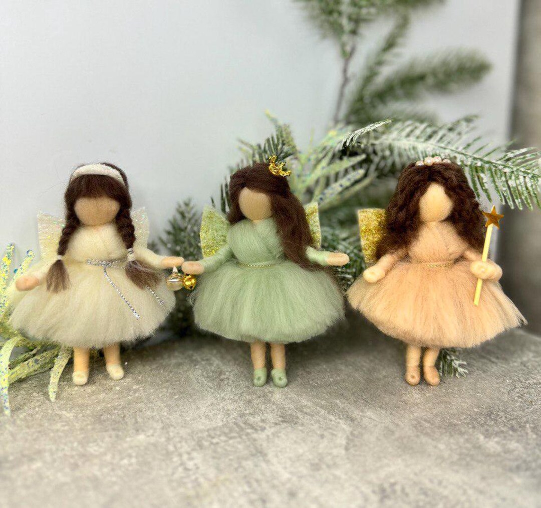 Christmas Fairy Wool Figure Doll - Needle Felted Fairy Holiday Ornament ...