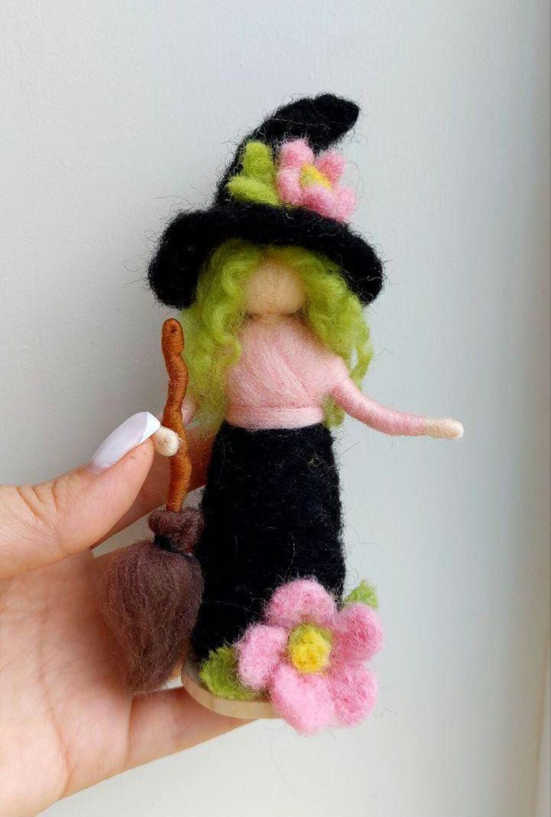 Whimsical Witch Figurine With Broom - Needle Felting Witch Figurine ...