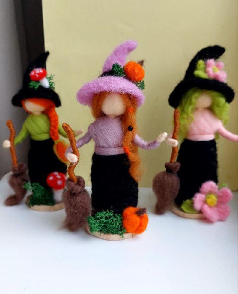 Whimsical Witch Figurine With Broom - Needle Felting Witch Figurine ...
