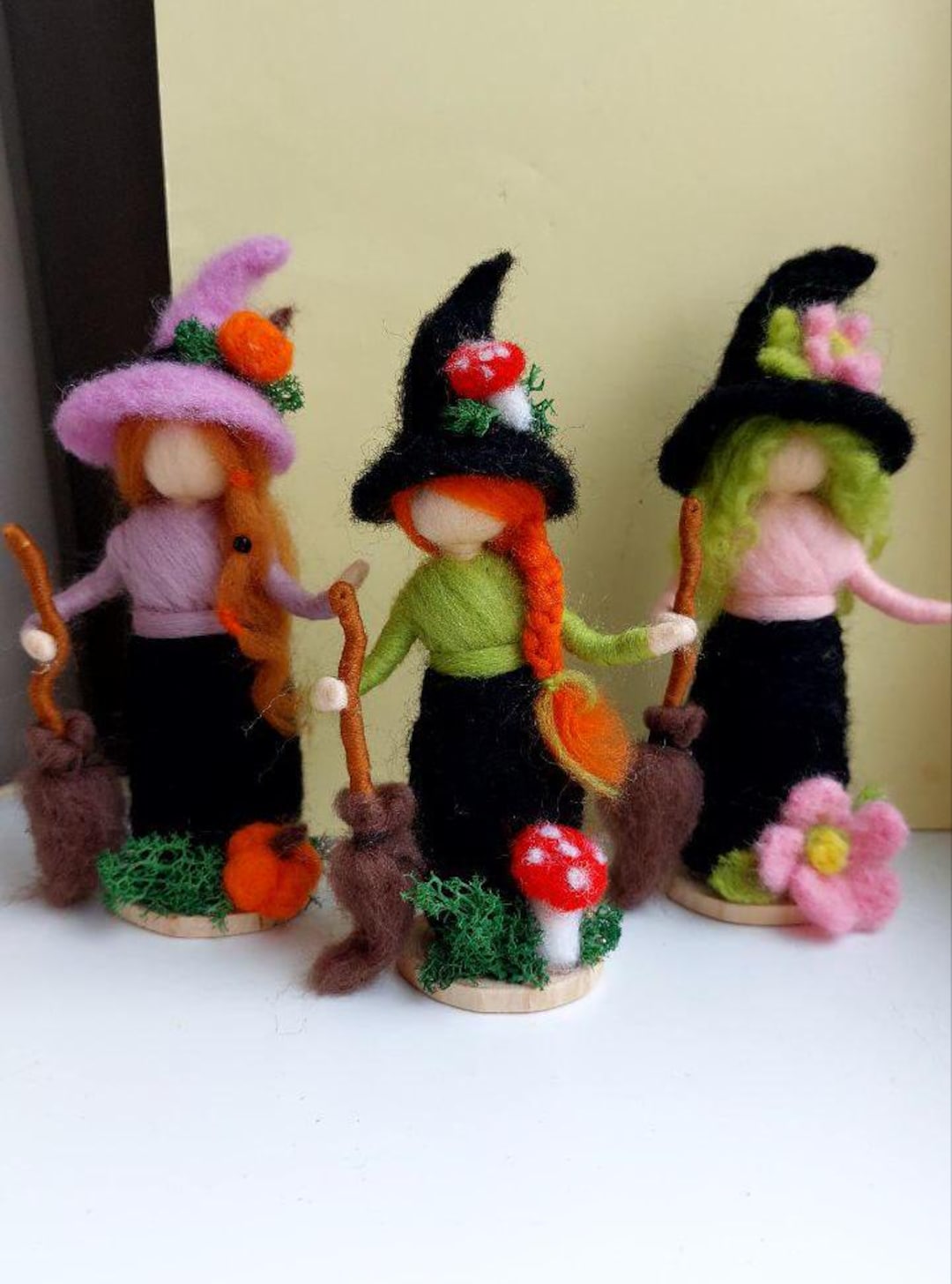 Whimsical Witch Figurine With Broom - Needle Felting Witch Figurine ...