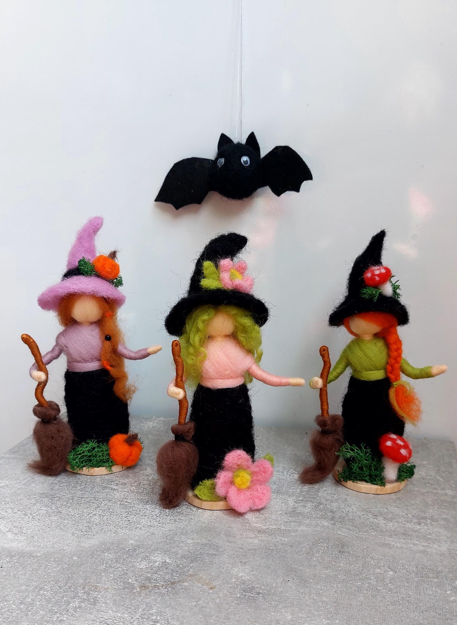 Whimsical Witch Figurine With Broom - Needle Felting Witch Figurine ...