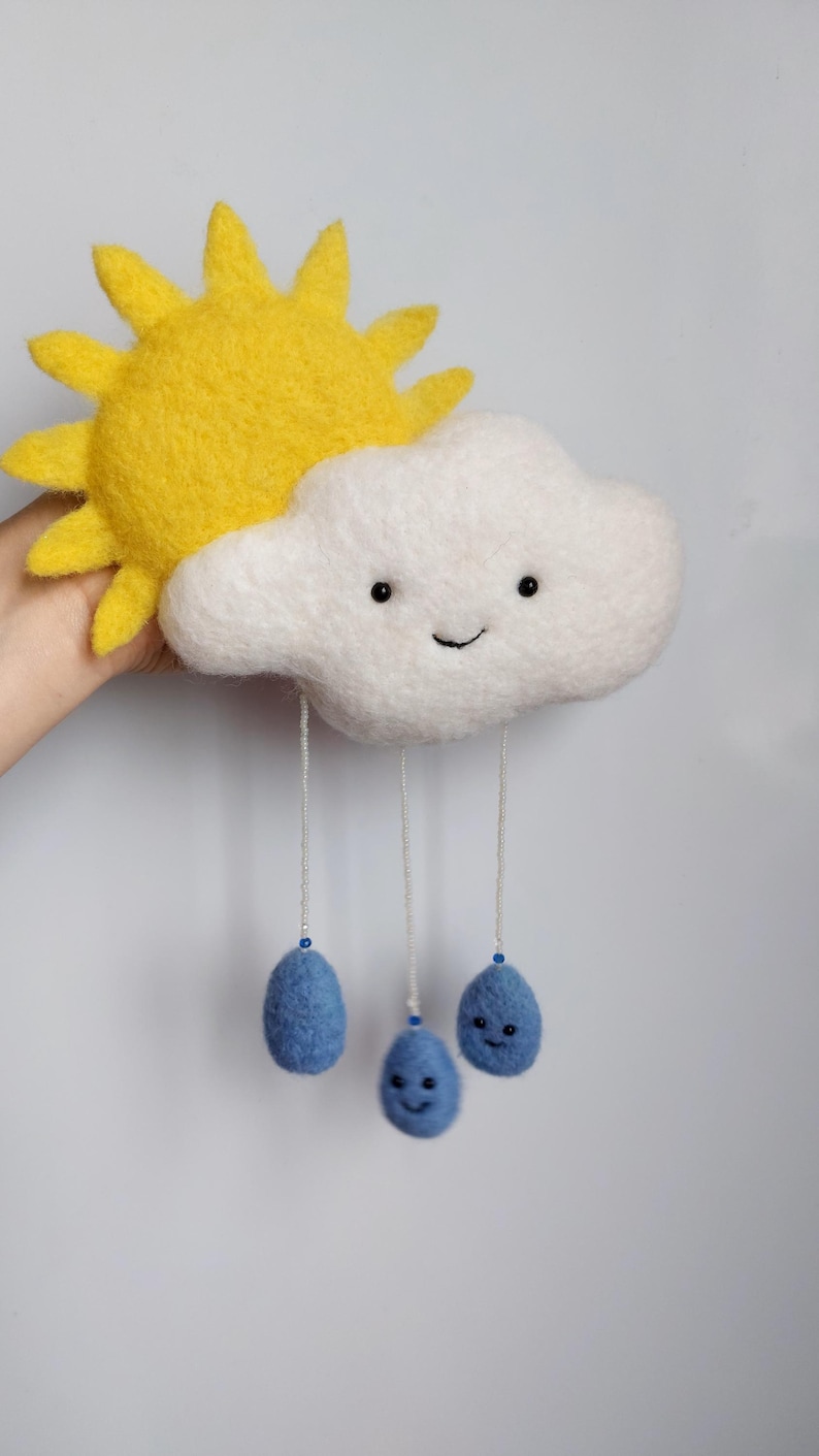 Needle Felted Cute Cloud With Sun - Nursery Wall Hanging Decor - Soft ...