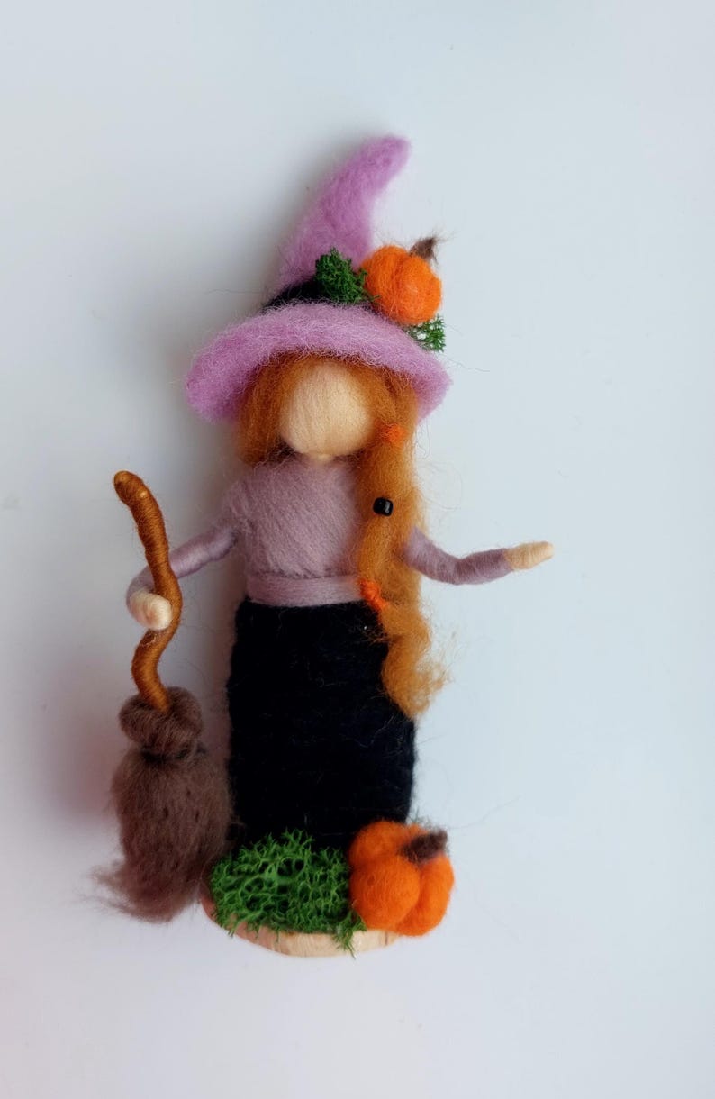 Whimsical Witch Figurine With Broom Needle Felted Witch Figurine Spooky ...