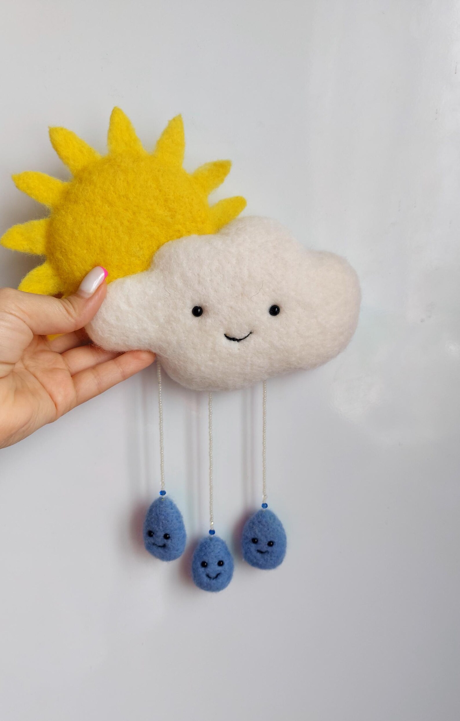 Needle Felted Cute Cloud With Sun - Nursery Wall Hanging Decor - Soft ...