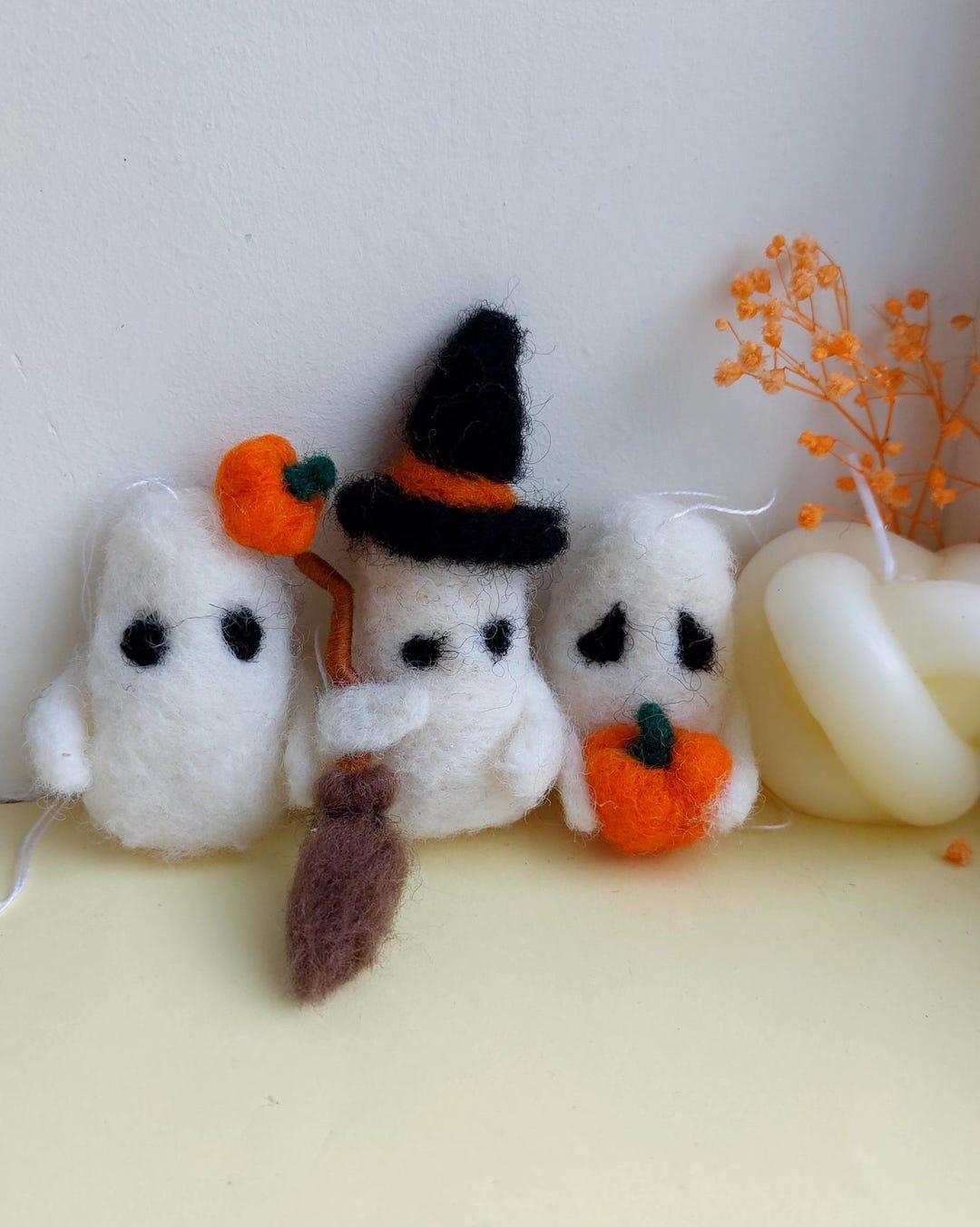 Set of Three Ghosts - Felt Wool Ghost -felted Halloween Ornament ...